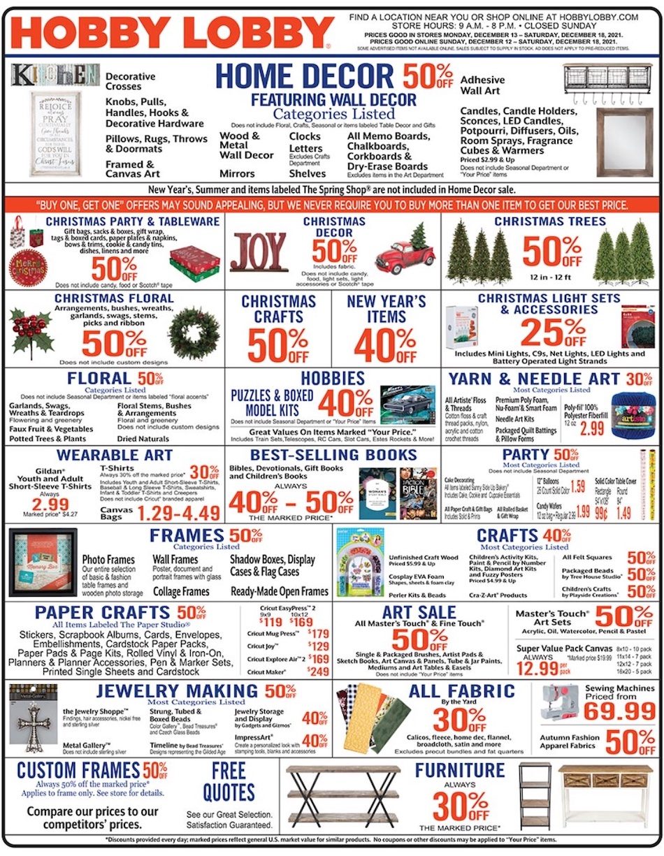 Hobby Lobby Ad Dec 12 - 18, 2021 | WeeklyAds2
