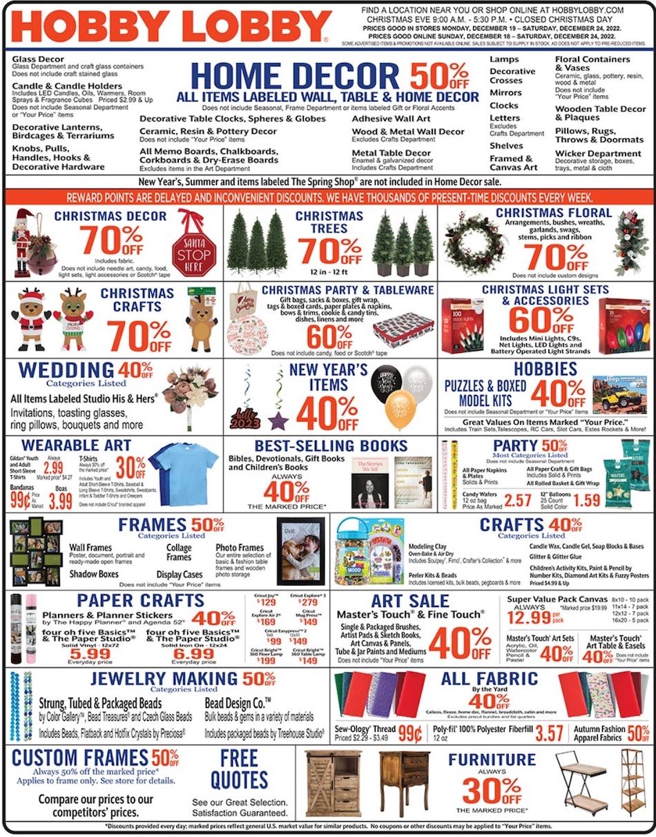 Hobby Lobby Ad Holiday Dec 18 - 24, 2022 - WeeklyAds2