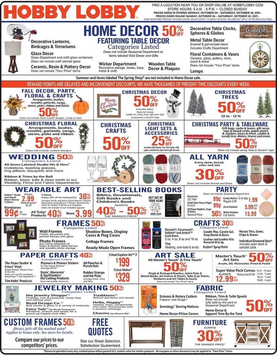 Hobby Lobby Ad Oct 24 - 30, 2021 | WeeklyAds2