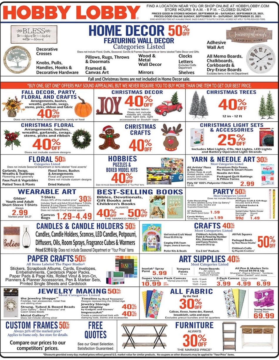Hobby Lobby Ad Sep 19 - 25, 2021 | WeeklyAds2
