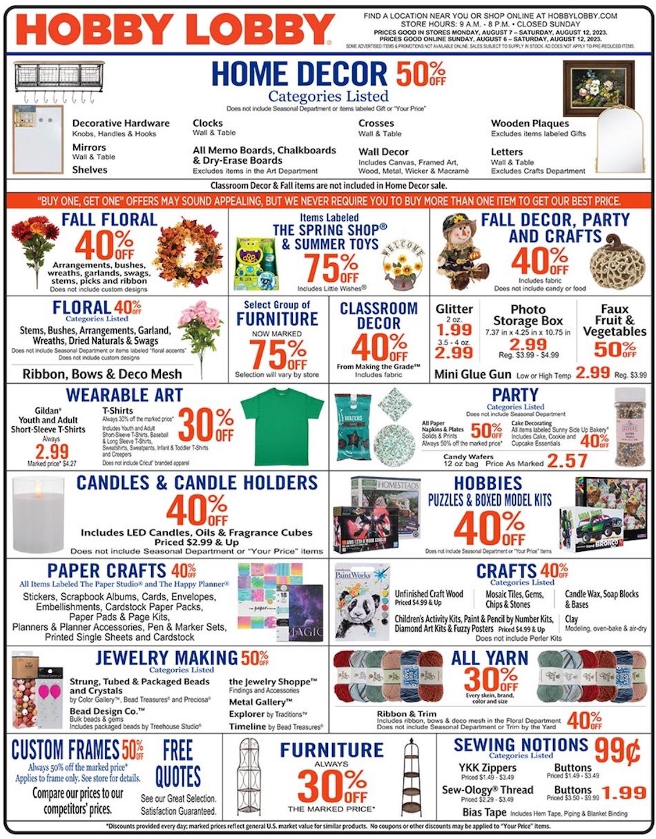 Hobby Lobby Weekly Ad Aug 6 - 12, 2023 | WeeklyAds2