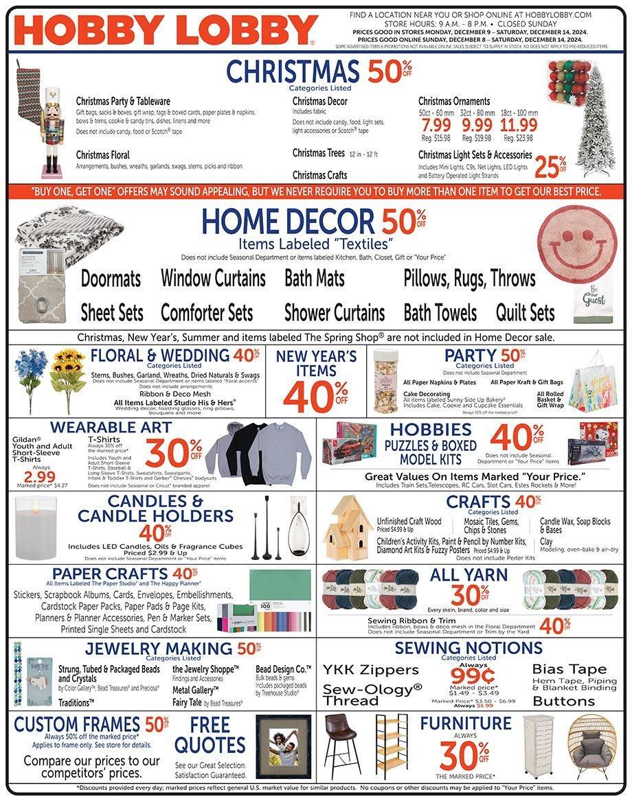 Hobby Lobby Weekly Ad Dec 8 - 14, 2024 | WeeklyAds2