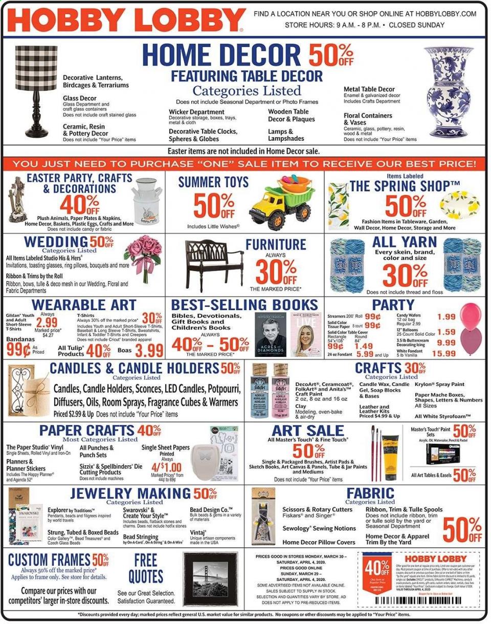 Hobby Lobby Weekly Ad Mar 29 - Apr 4, 2020 | WeeklyAds2