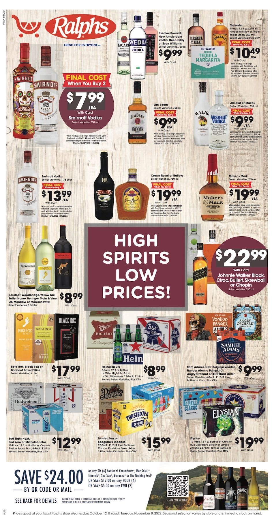 Ralphs Ad Spirits Sale Oct 12 - Nov 8, 2022 | WeeklyAds2